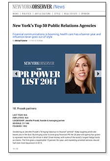 Prosek Partners Ranked Top 20 in New York Observer's PR Power List 2014 ...